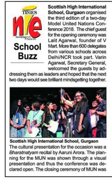 SHISMUN News Coverage by Gurgaon Times - 16th Aug 2018